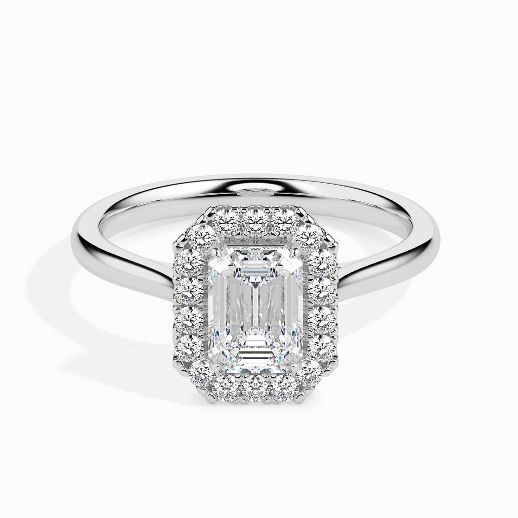 30-Pointer Emerald Cut Solitaire Halo Diamond Platinum Ring JL PT 1902 ...
