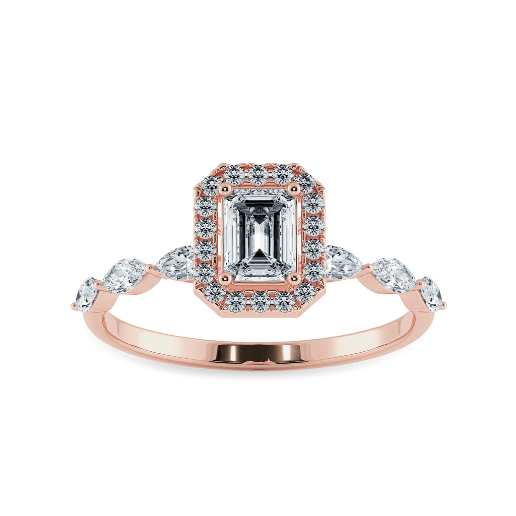 30-Pointer Emerald Cut Solitaire Halo Diamonds & Marquise Diamonds Acc