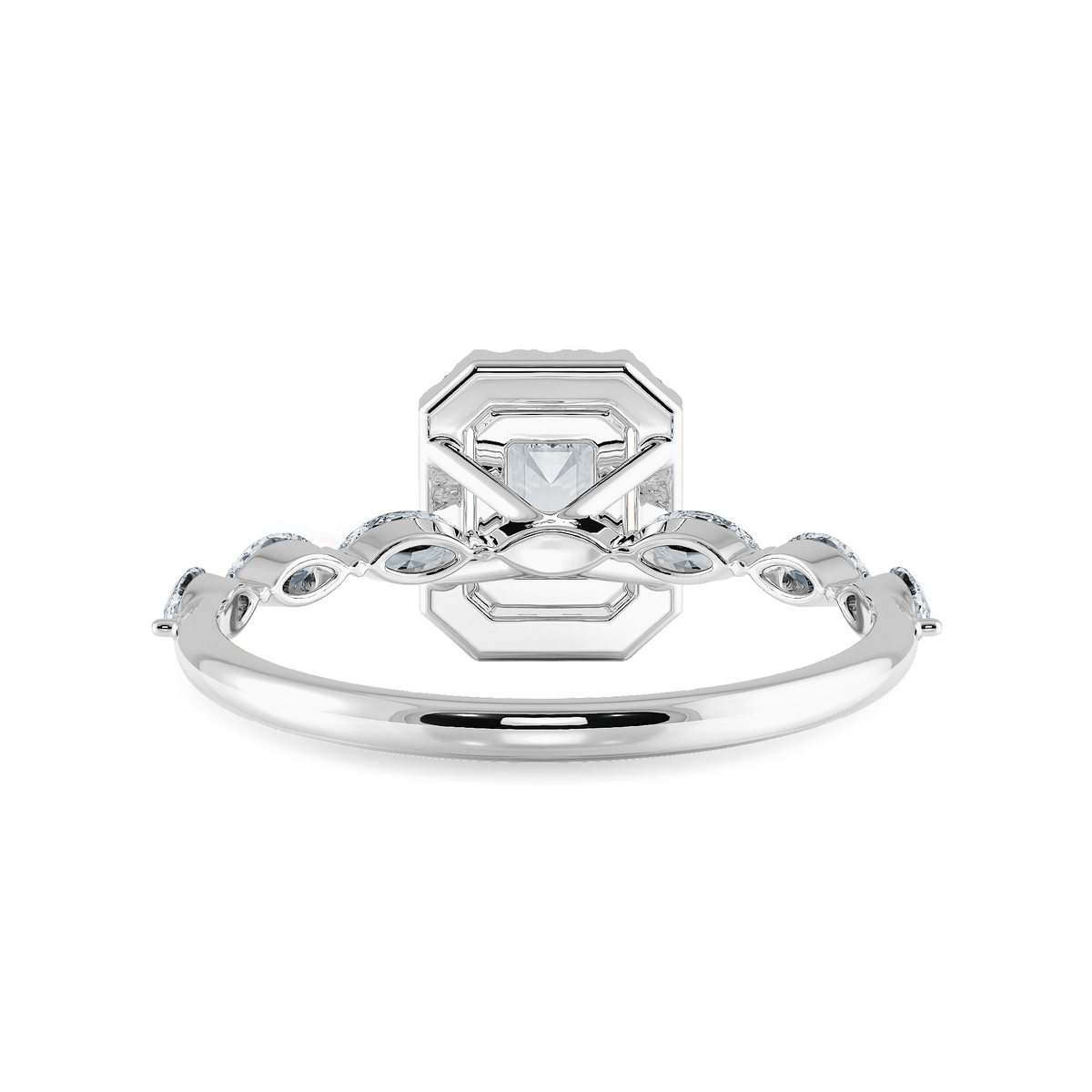 30-Pointer Emerald Cut Solitaire Halo Diamonds with Pear Cut Diamonds