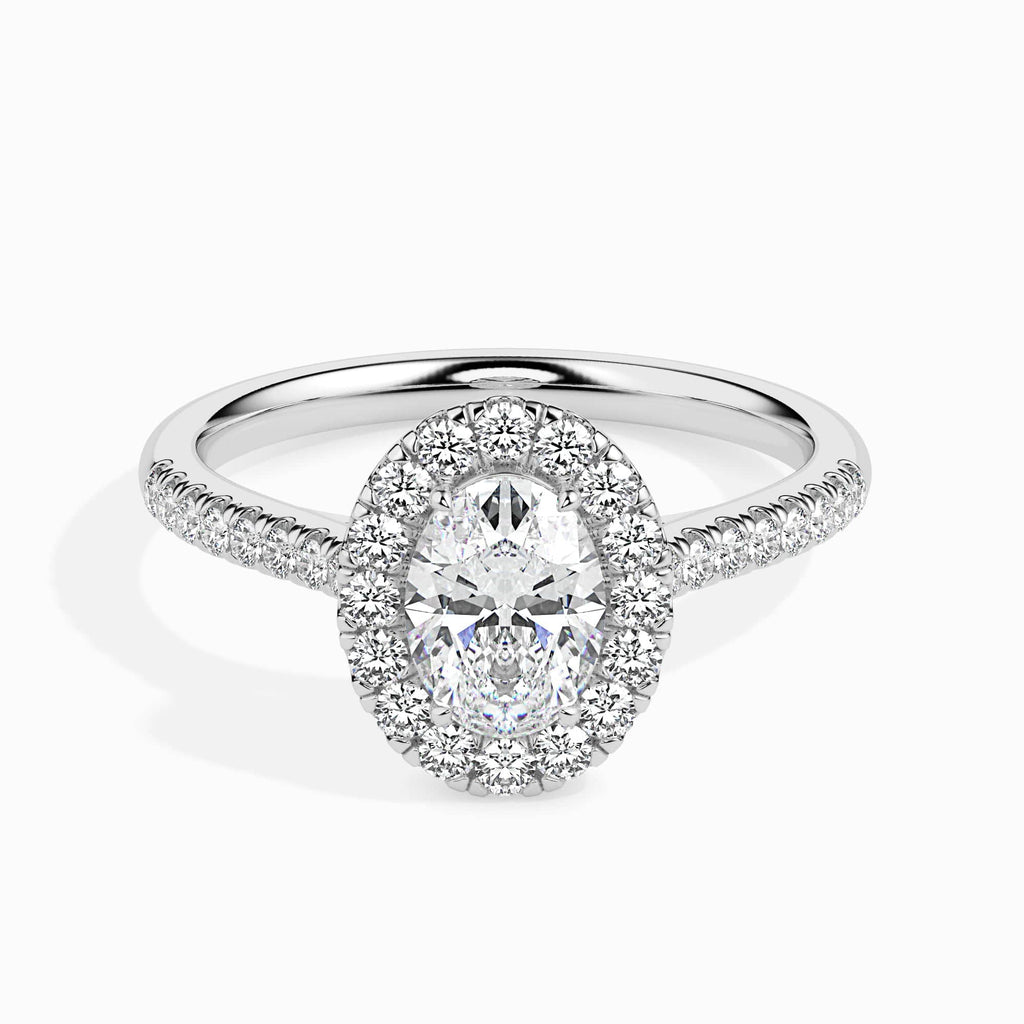 30-Pointer Oval Cut Solitaire Halo Diamond Shank Platinum Ring JL PT 1 ...