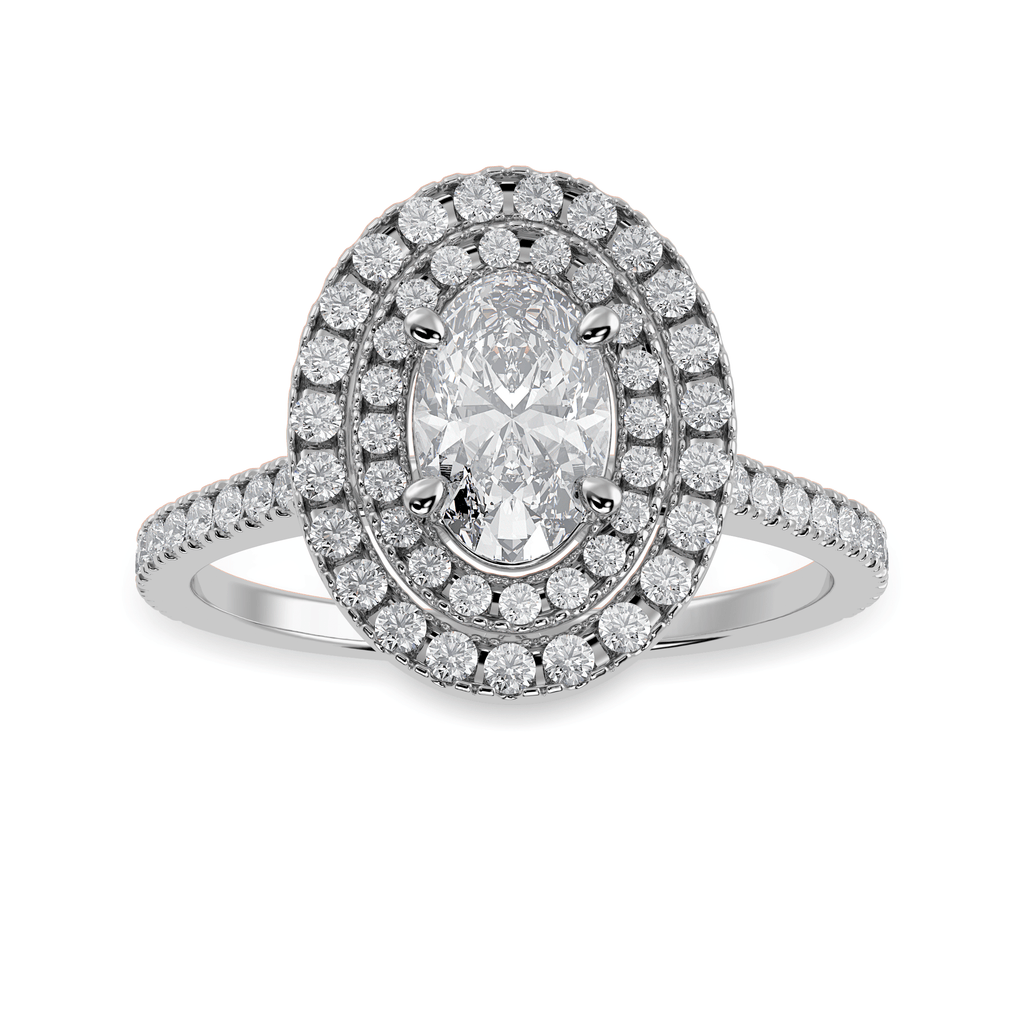 30-Pointer Oval Cut Solitaire Double Halo Diamond Shank Platinum Ring ...
