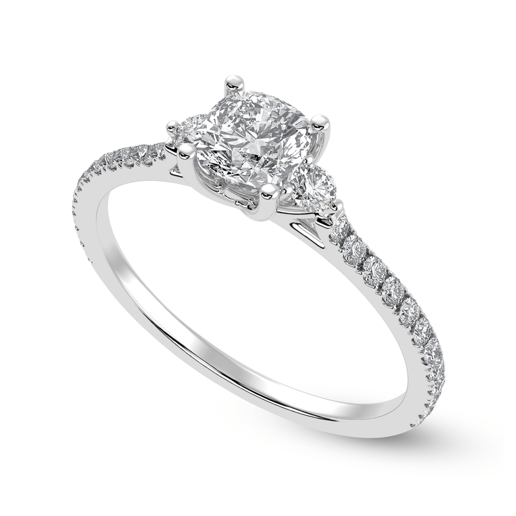 50-Pointer Cushion Cut Solitaire Diamond Accents Shank Platinum Ring J ...