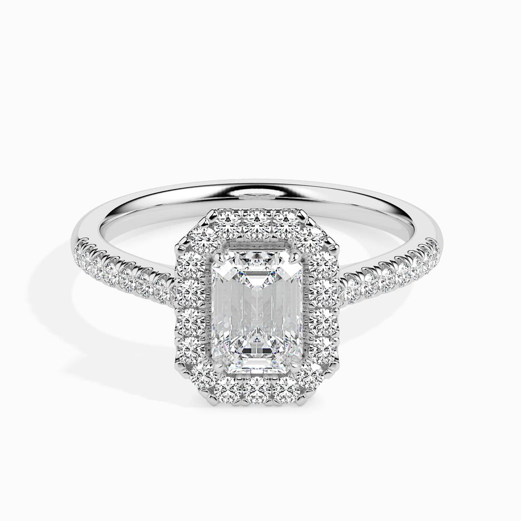 50-Pointer Emerald Cut Solitaire Halo Diamond Shank Platinum Ring JL P ...