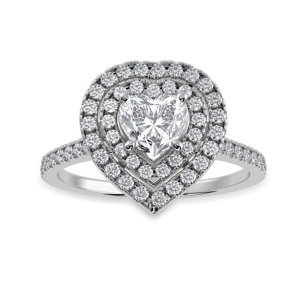 50-Pointer Heart Cut Solitaire Double Halo Diamond Shank Platinum Ring ...