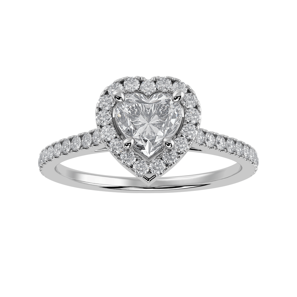 50-Pointer Heart Cut Solitaire Halo Diamond Shank Platinum Ring JL PT ...
