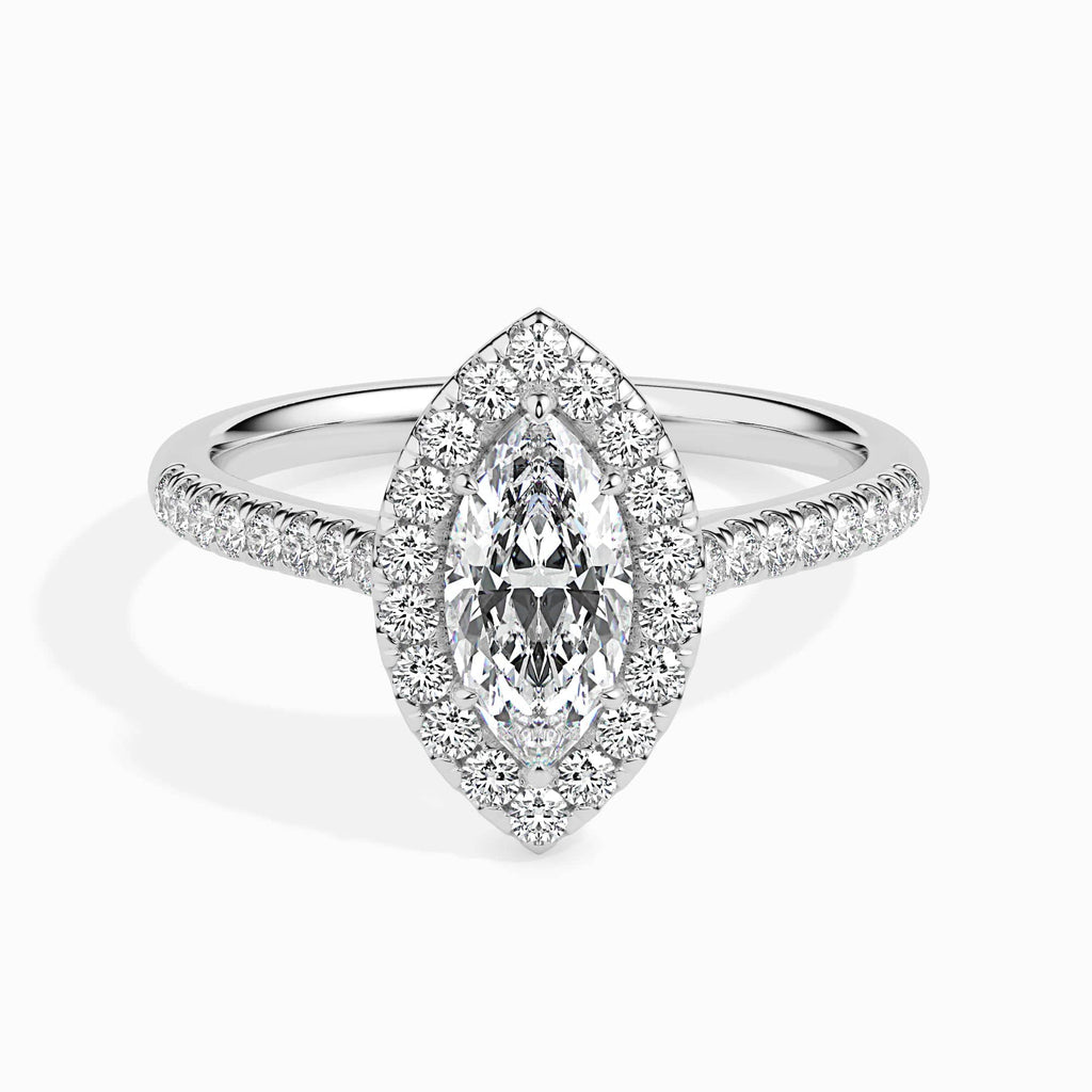 50-Pointer Marquise Cut Solitaire Halo Diamond Shank Platinum Ring JL