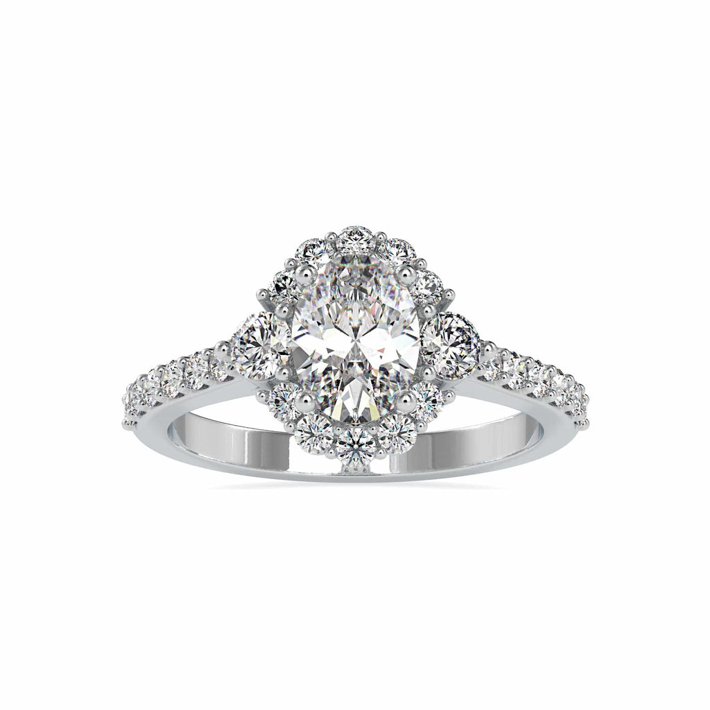 50-Pointer Oval Cut Solitaire Halo Diamond Accents Shank Ring JL PT 00 ...