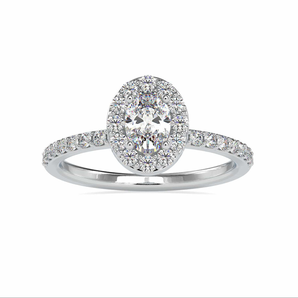 50-Pointer Oval Cut Solitaire Halo Diamond Shank Platinum Ring JL PT 0 ...