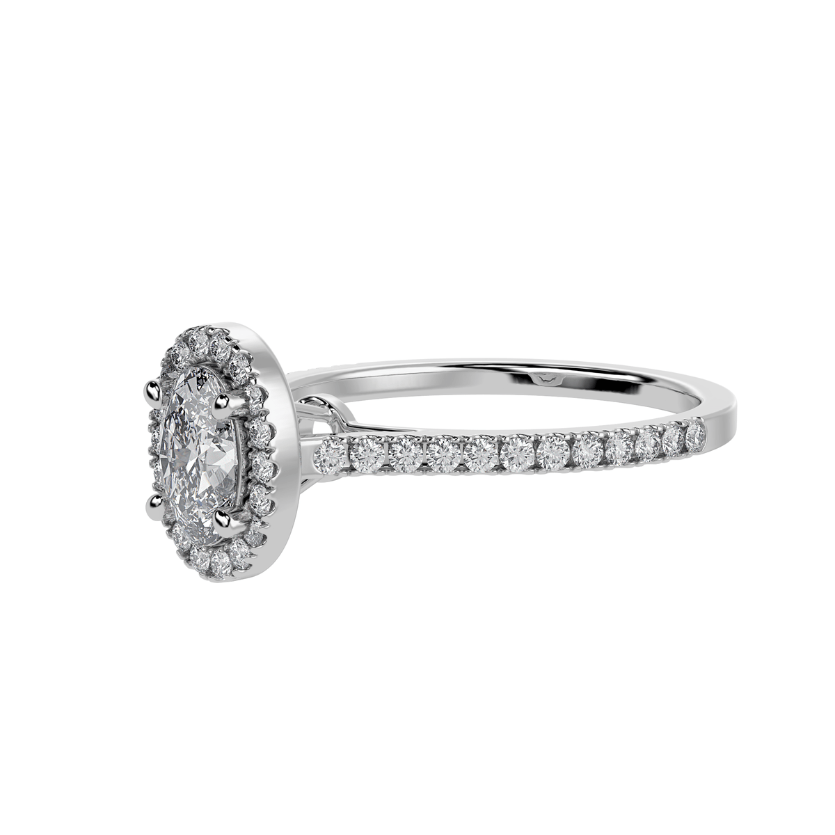 50-Pointer Oval Cut Solitaire Halo Diamond Shank Platinum Ring JL PT 1