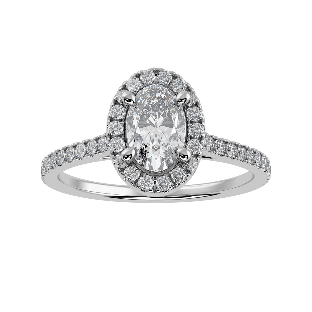 50-Pointer Oval Cut Solitaire Halo Diamond Shank Platinum Ring JL PT 1