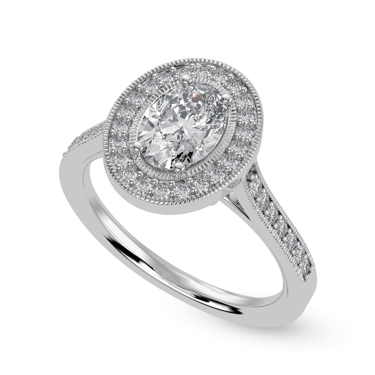 50-Pointer Oval Cut Solitaire Halo Diamond Shank Platinum Ring JL PT 1