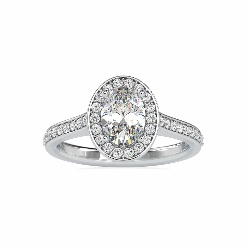 50-Pointer Oval Cut Solitaire Platinum Halo Diamond Shank Engagement R ...