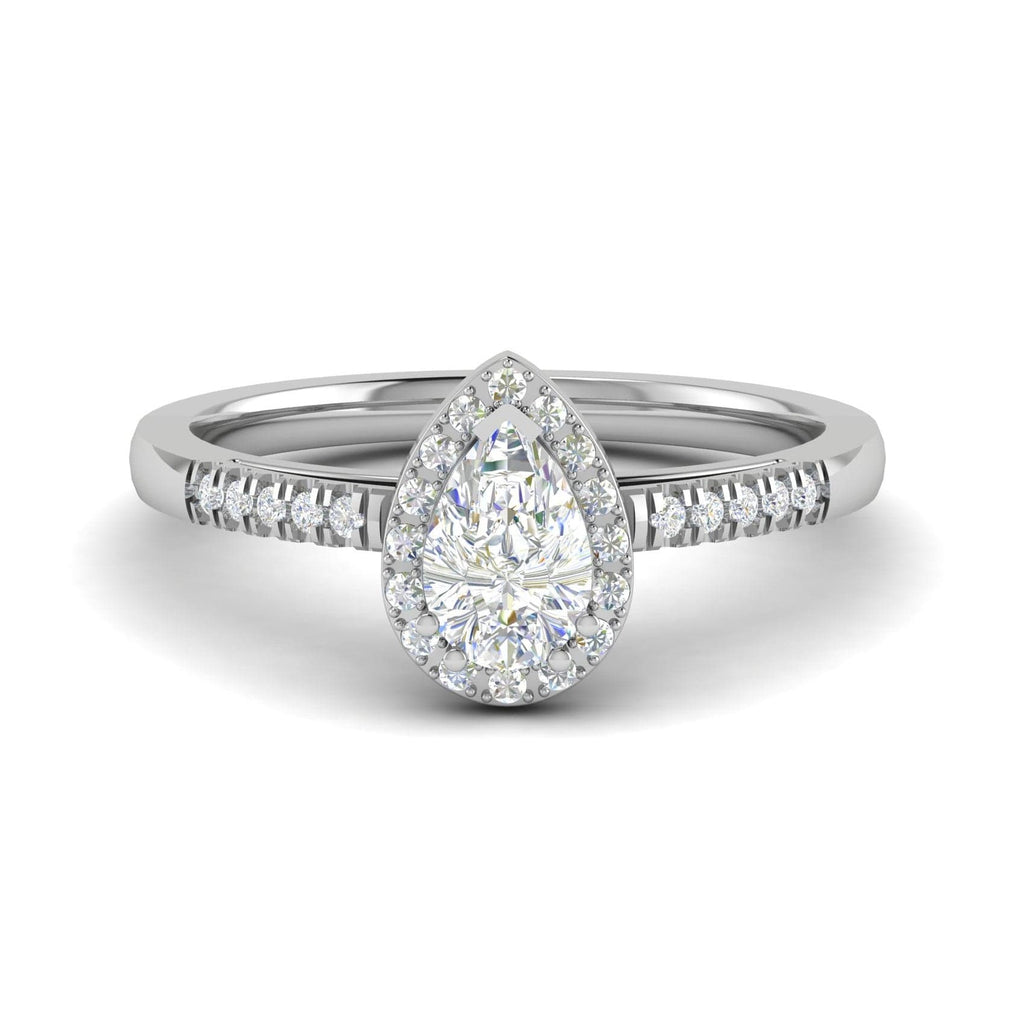50-Pointer Pear Cut Solitaire Halo Diamond Shank Platinum Ring JL PT S ...