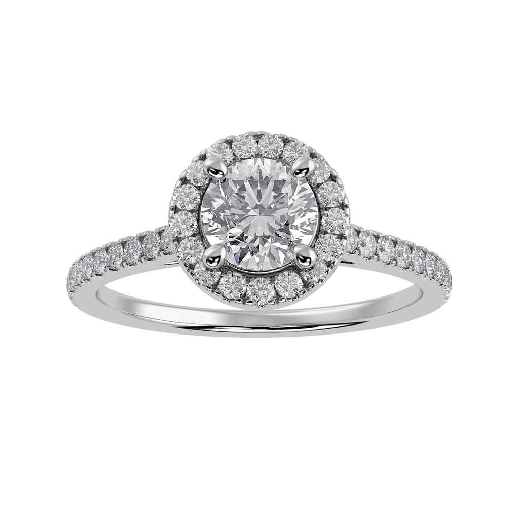 50-Pointer Solitaire Halo Diamond Shank Platinum Ring JL PT 1294-A