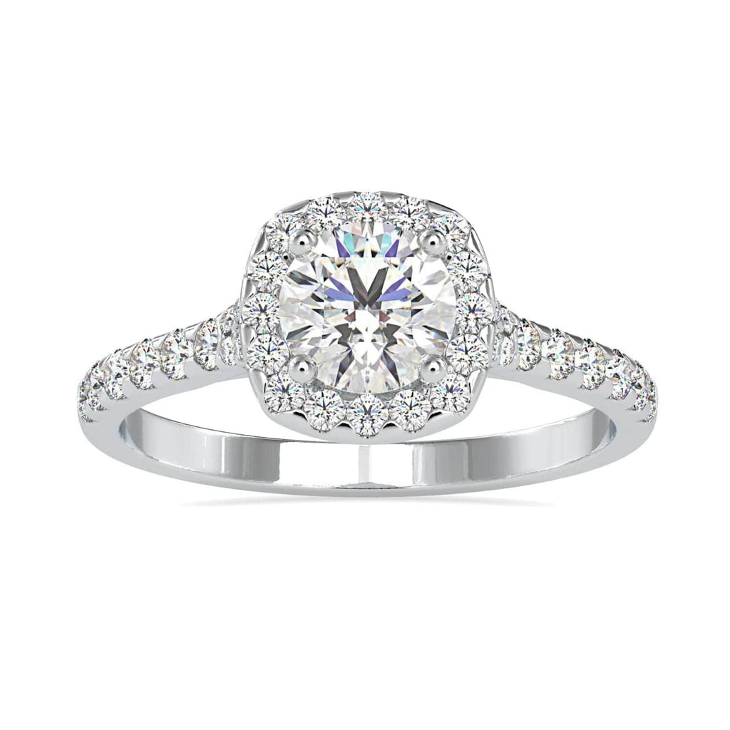 50-Pointer Solitaire Platinum Halo Diamond Shank Engagement Ring JL PT ...