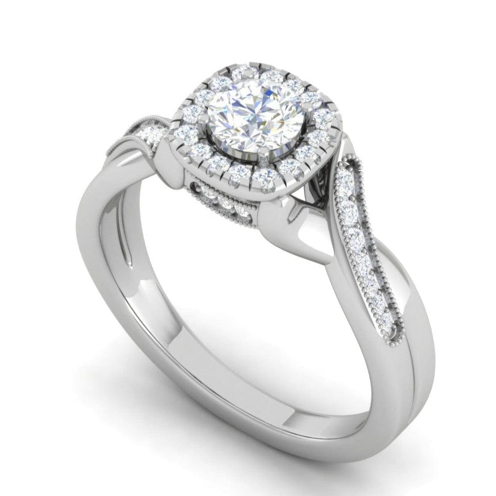 70-Pointer Solitaire Halo Diamond Single Twisted Shank Platinum Ring f ...