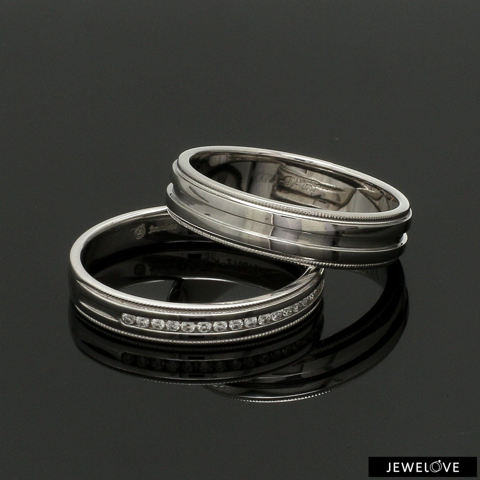 Designer Half Eternity & Plain Platinum Couple Rings JL PT 524