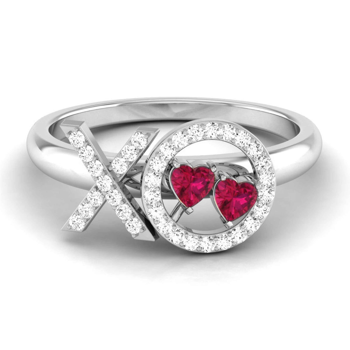 Double Heart Cut Ruby Platinum Diamond Ring for Women JL PT R8172