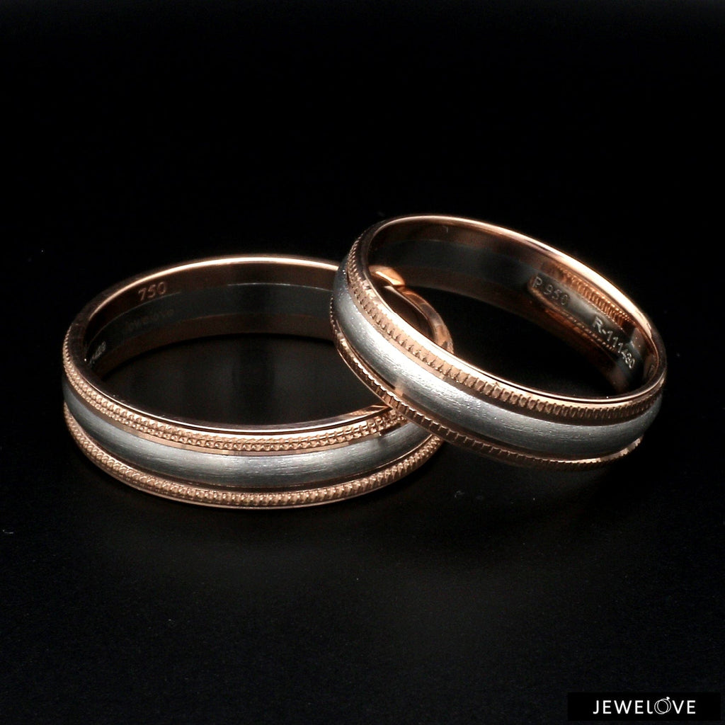 Milgrain Edge Platinum & Rose Gold Couple Rings JL PT 636-A