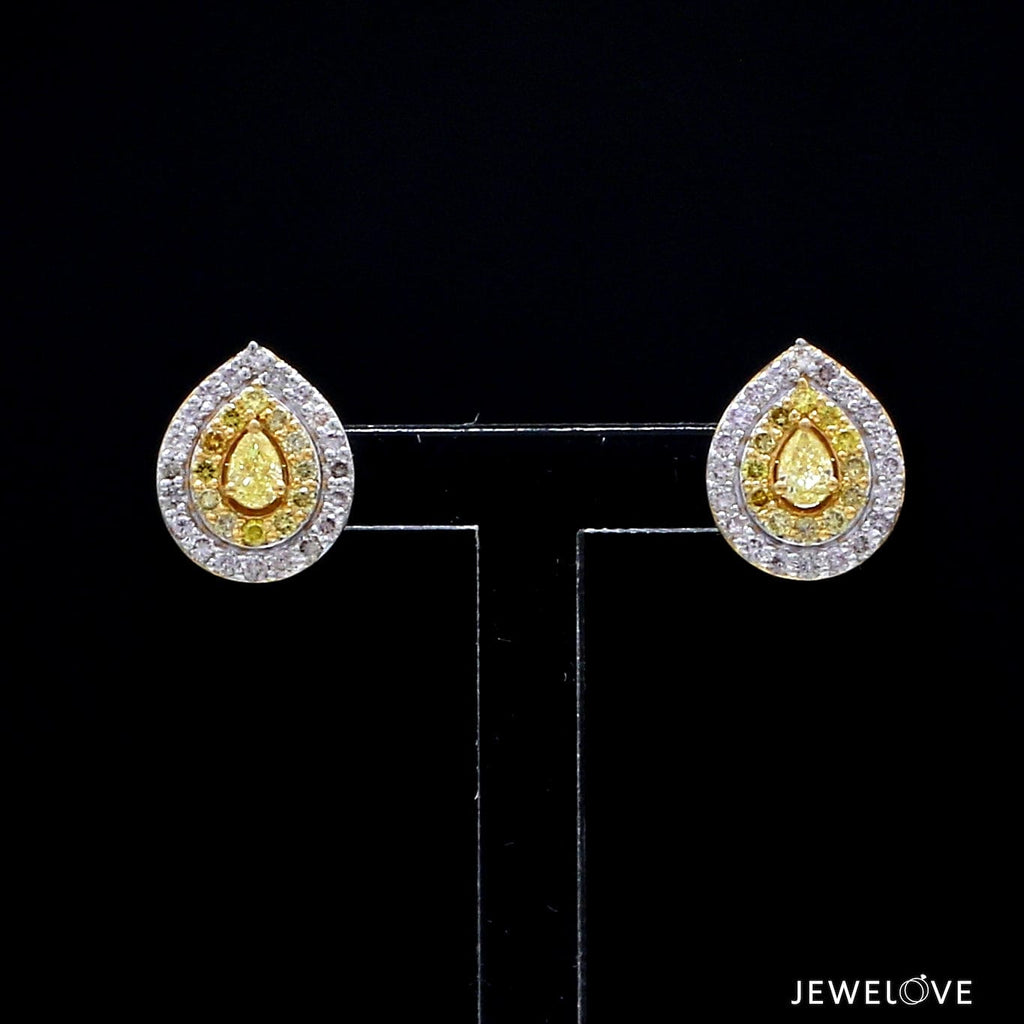 Natural Fancy Color Yellow Diamond Pear Shape Double Halo 18K Gold Ear ...