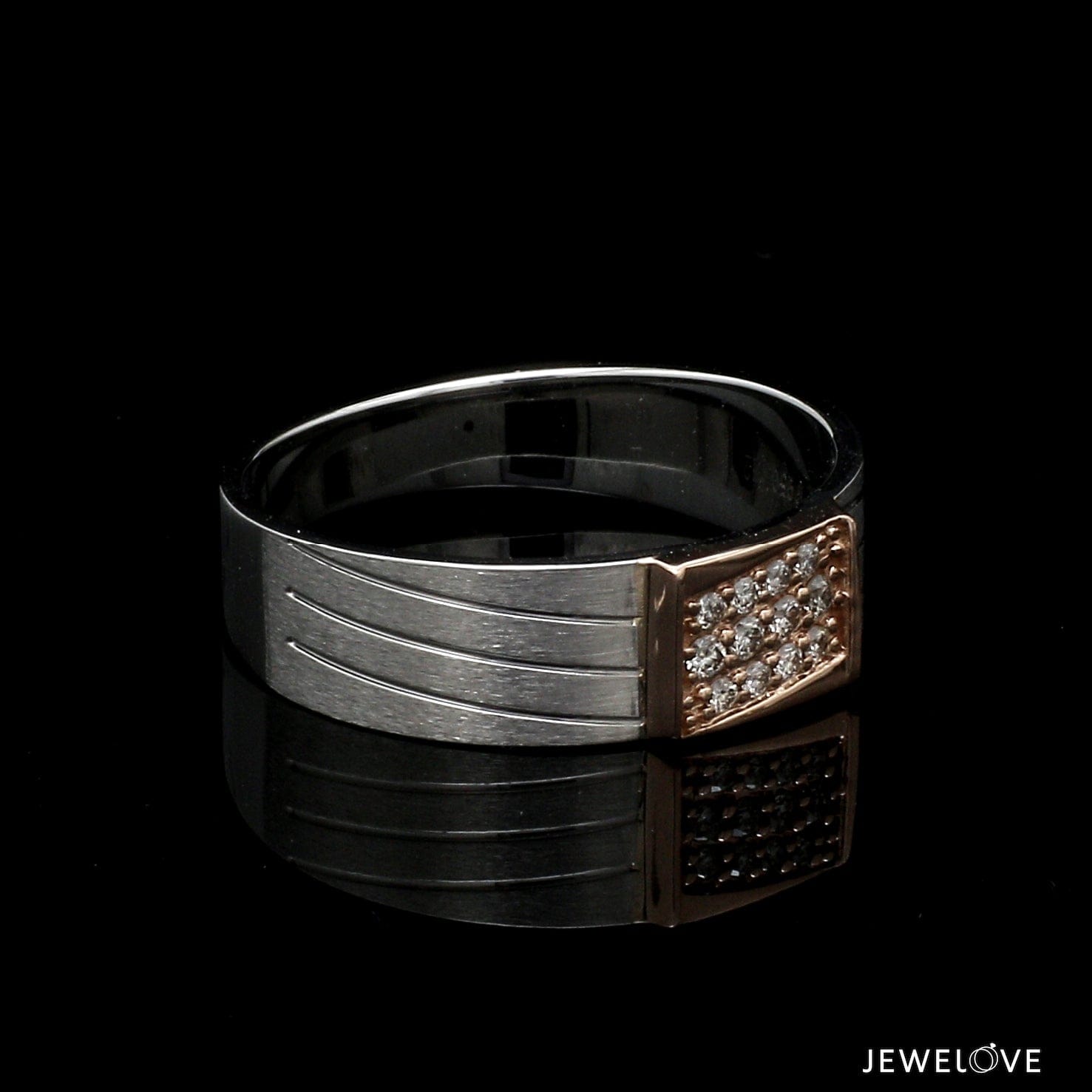 Jewelove™ Rings Parallel Paths Platinum Couple Rings with Rose Gold & Diamonds JL PT 966