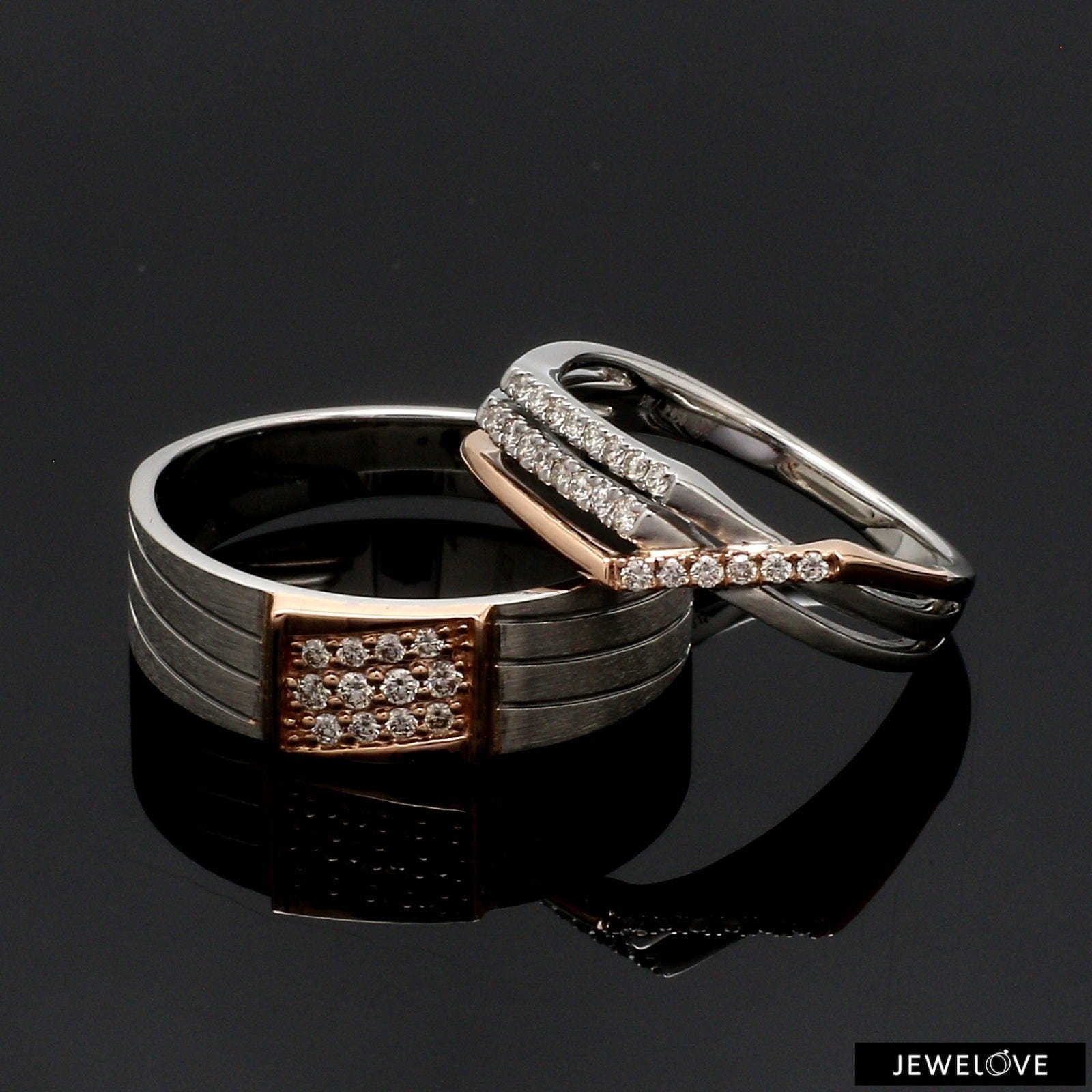 Jewelove™ Rings Parallel Paths Platinum Couple Rings with Rose Gold & Diamonds JL PT 966