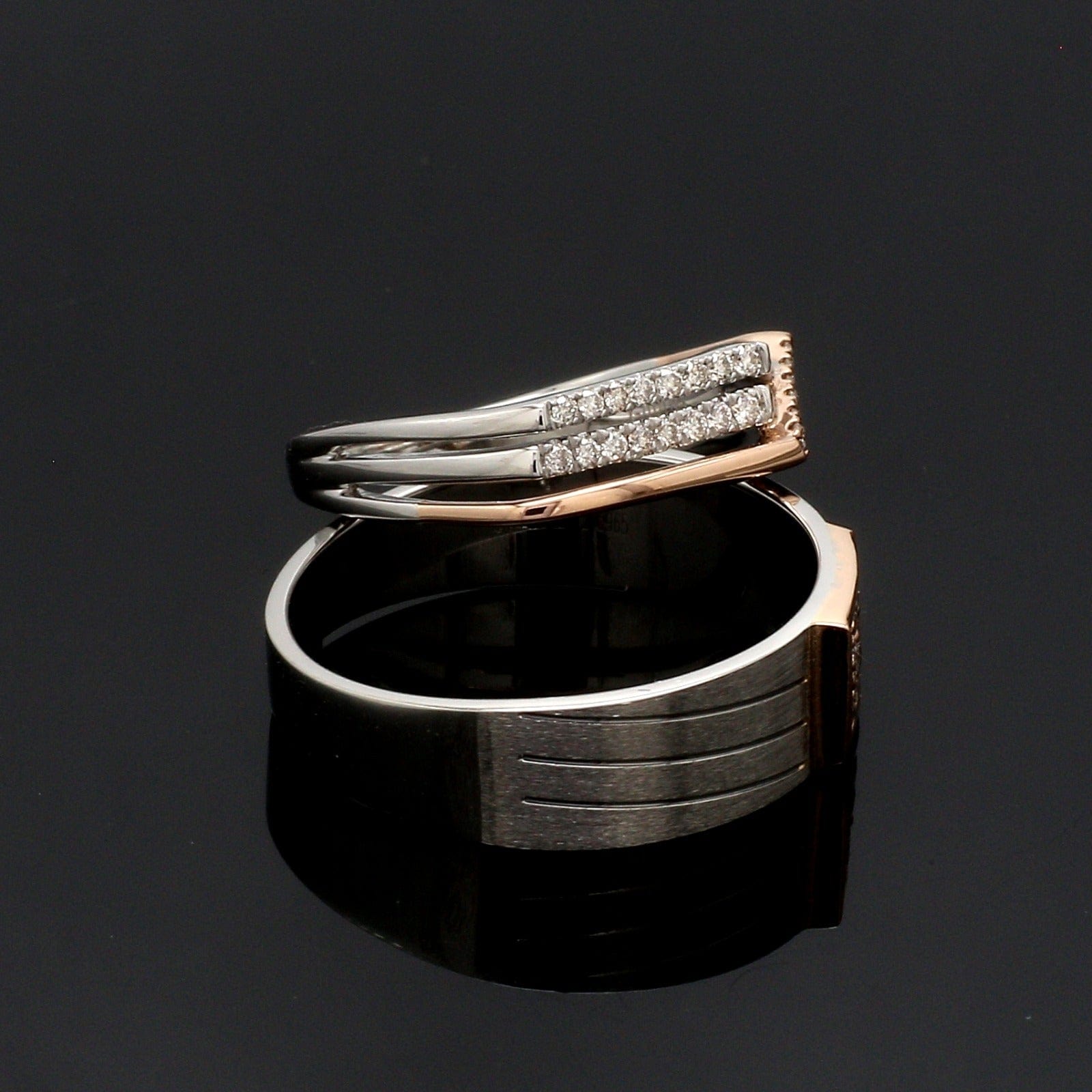 Jewelove™ Rings Parallel Paths Platinum Couple Rings with Rose Gold & Diamonds JL PT 966
