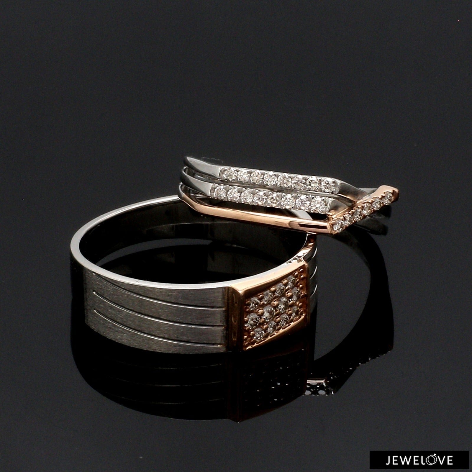 Jewelove™ Rings Parallel Paths Platinum Couple Rings with Rose Gold & Diamonds JL PT 966