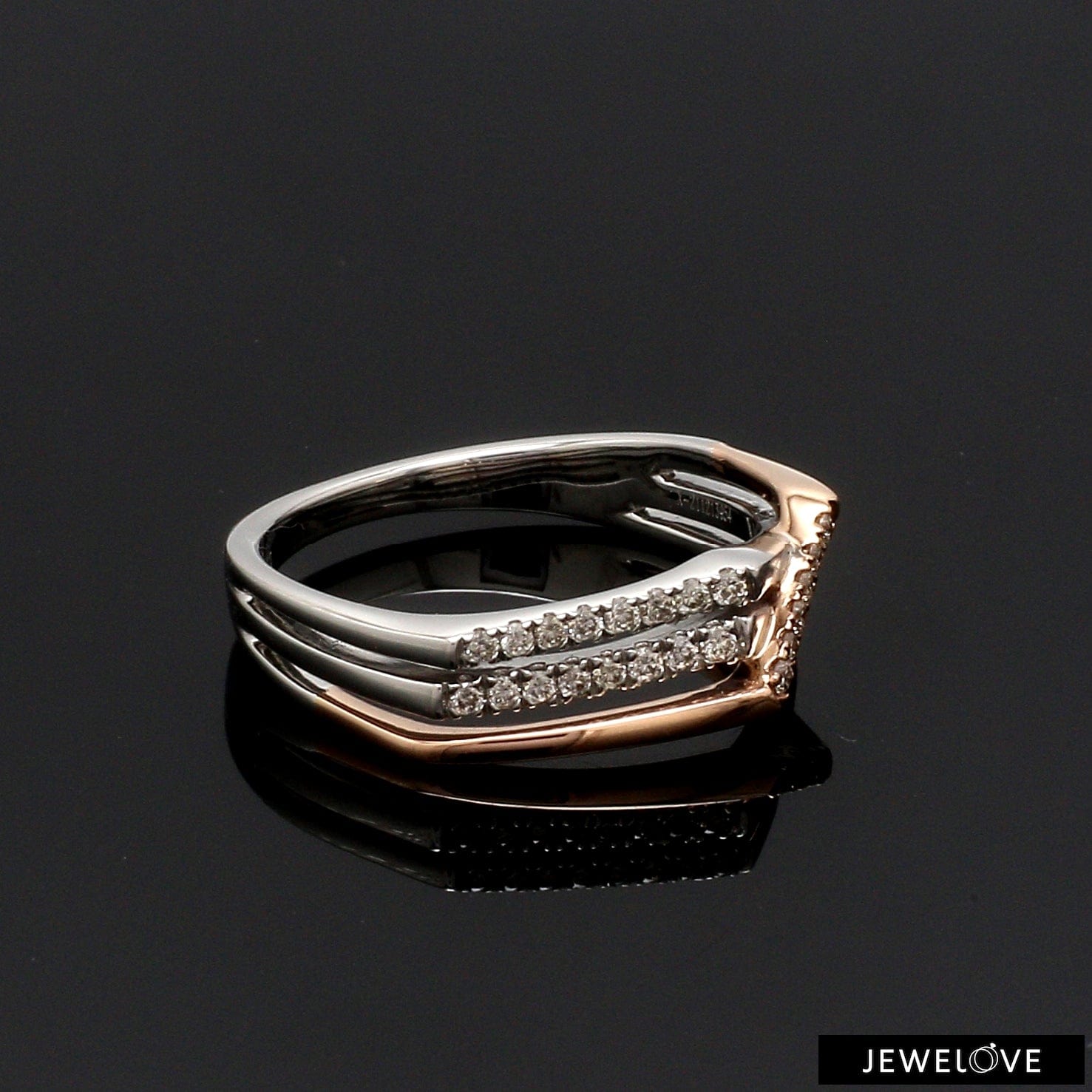 Jewelove™ Rings Parallel Paths Platinum Couple Rings with Rose Gold & Diamonds JL PT 966