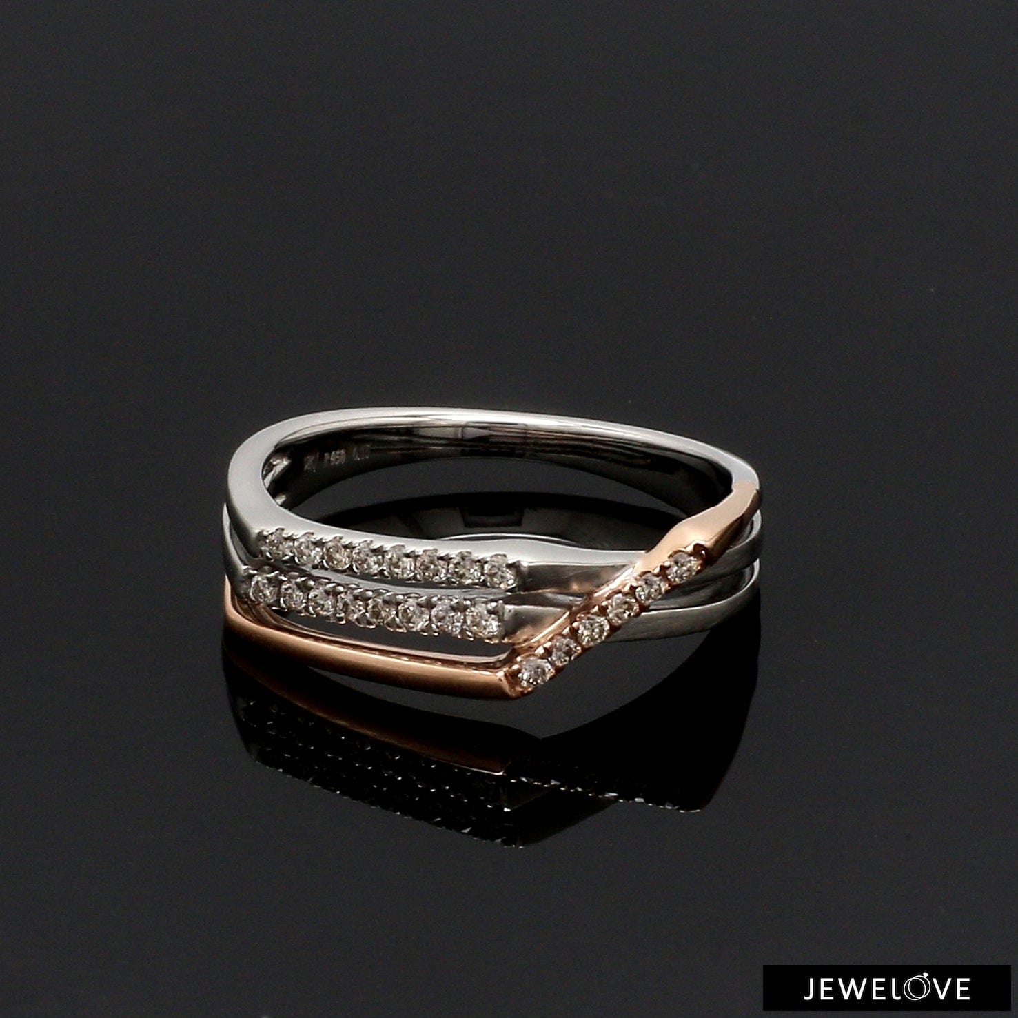 Jewelove™ Rings Parallel Paths Platinum Couple Rings with Rose Gold & Diamonds JL PT 966