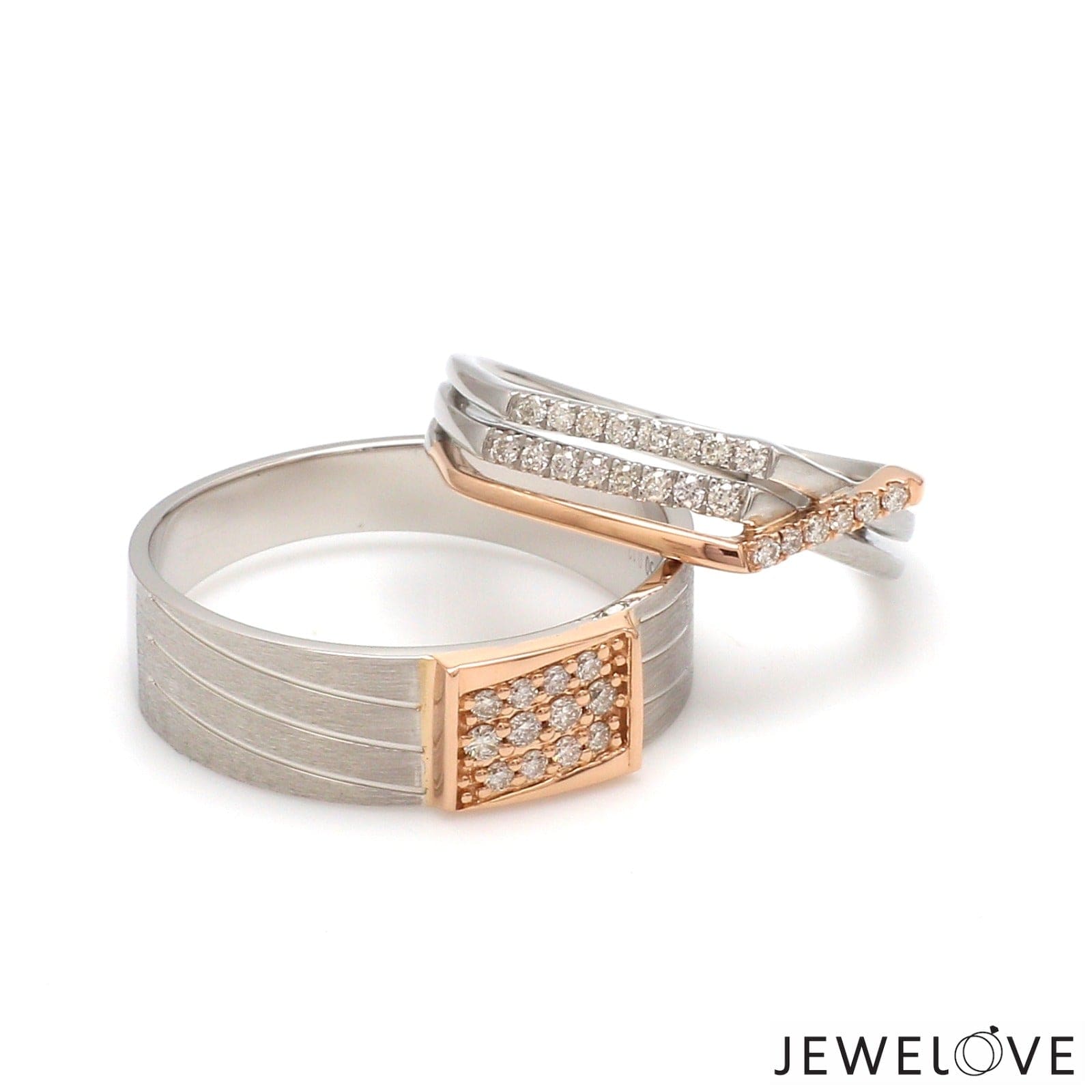 Jewelove™ Rings Parallel Paths Platinum Couple Rings with Rose Gold & Diamonds JL PT 966
