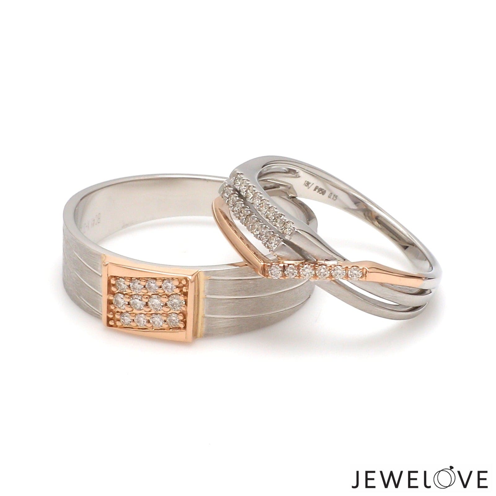 Jewelove™ Rings Parallel Paths Platinum Couple Rings with Rose Gold & Diamonds JL PT 966