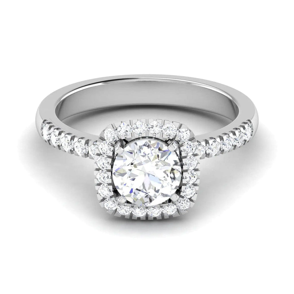 Single Halo Diamond Solitaire Platinum Setting with Diamonds on the Sh ...