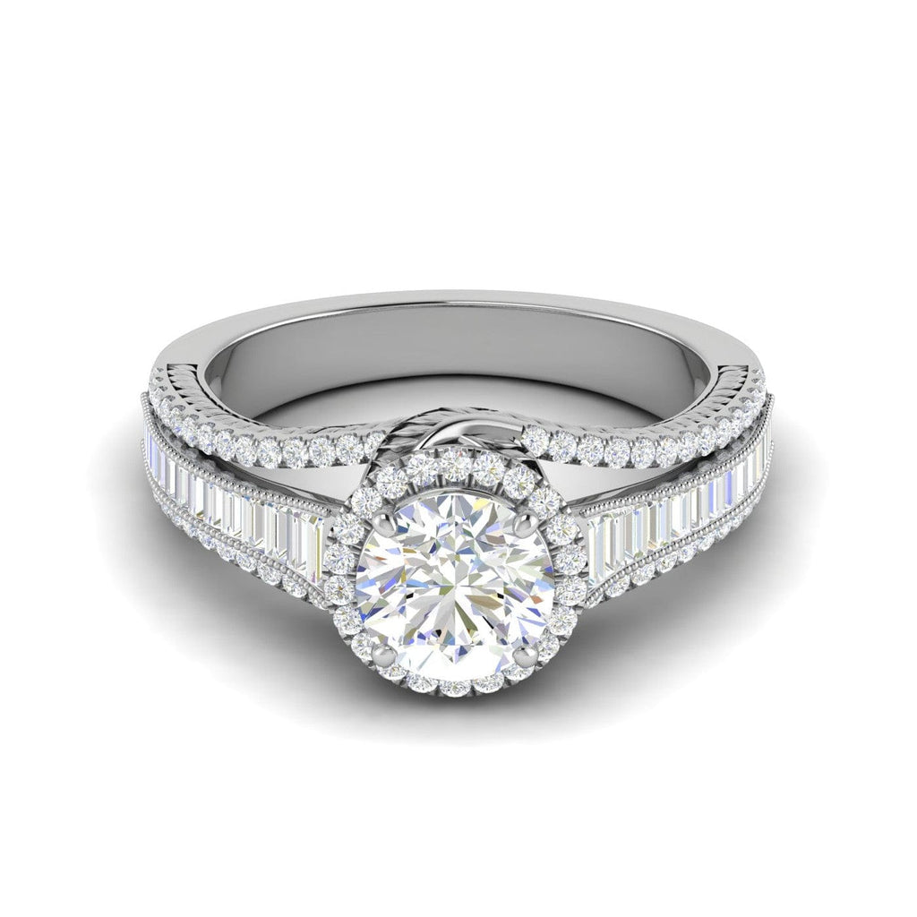 50-Pointer Solitaire Halo Diamond Split Shank Baguette Platinum Ring J ...