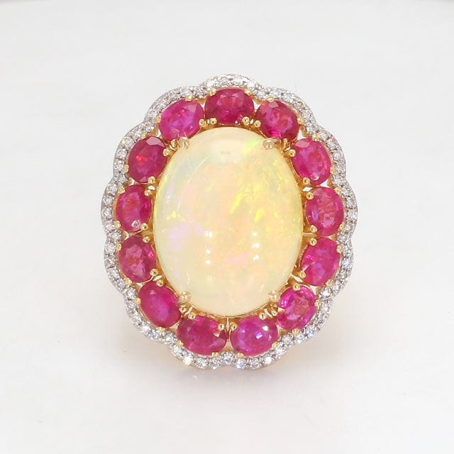 18K Gold Opal Ring with Ruby & Diamond for Women JL AU Opal Ring ...