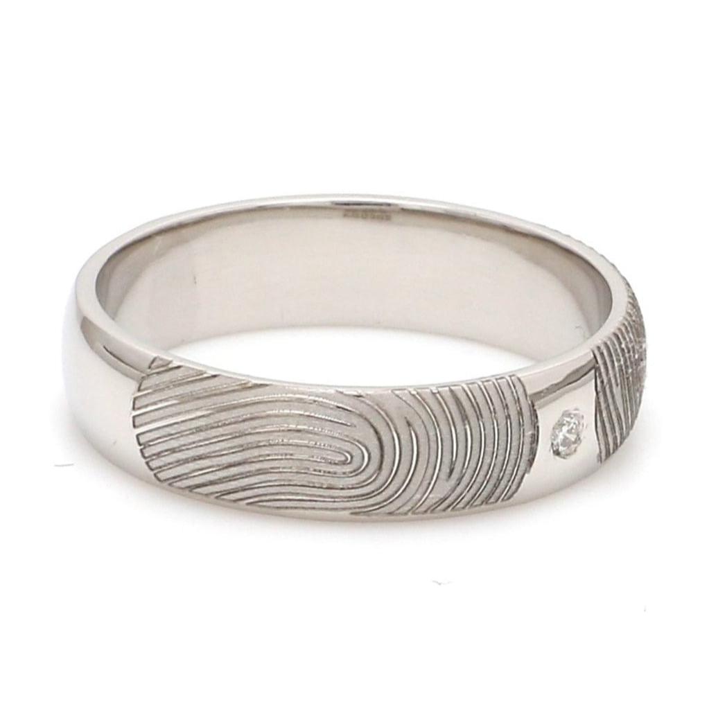 Customized Fingerprint Engraved Platinum Rings with Diamonds for Coupl