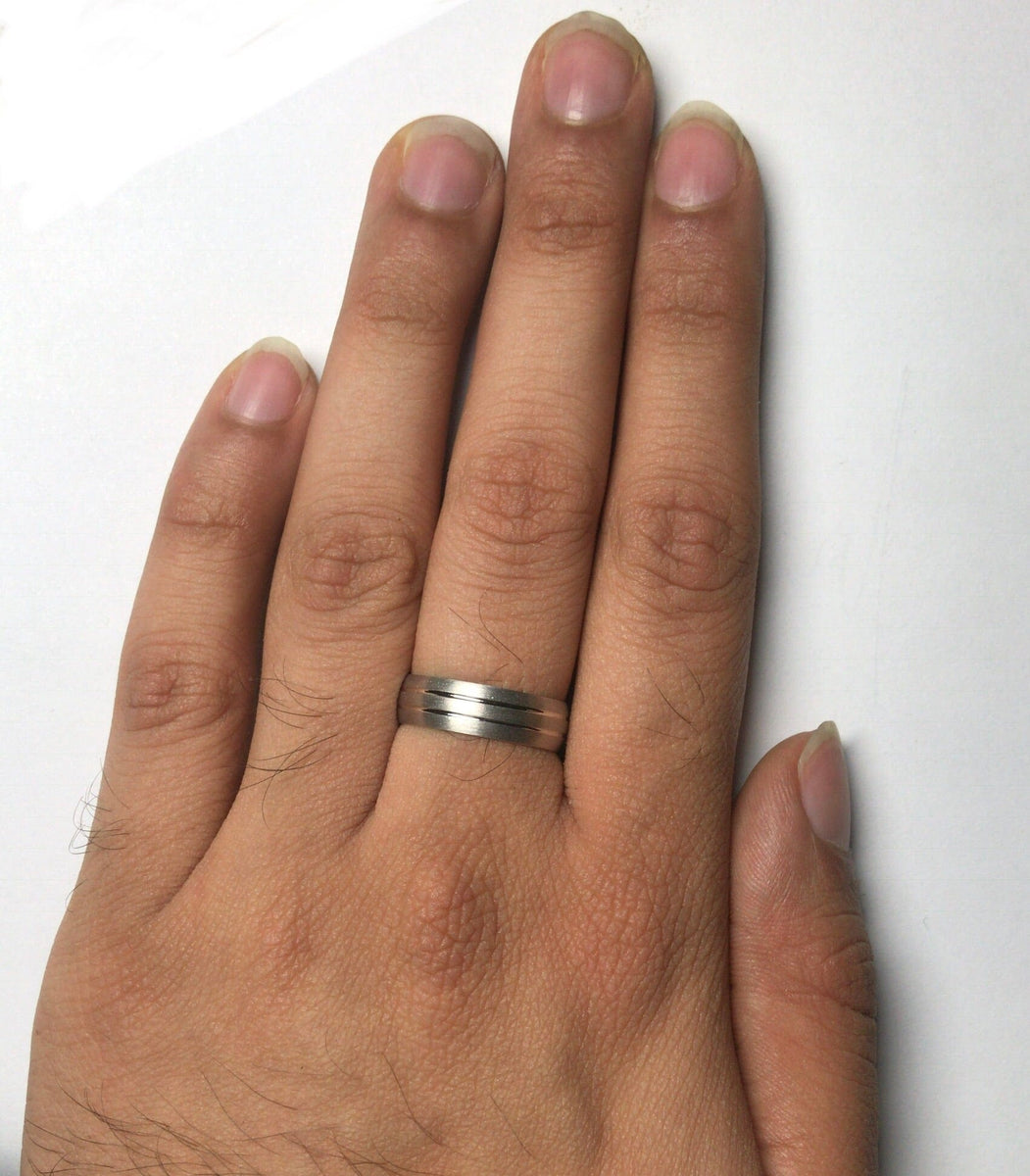 Simple Platinum Ring for Him with 2 Line Grooves JL PT 568